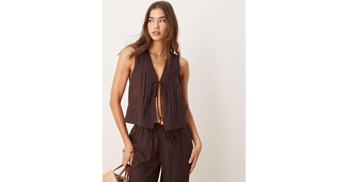 ASOS Ivy Linen Blend Beach Vest in Brown | Lyst