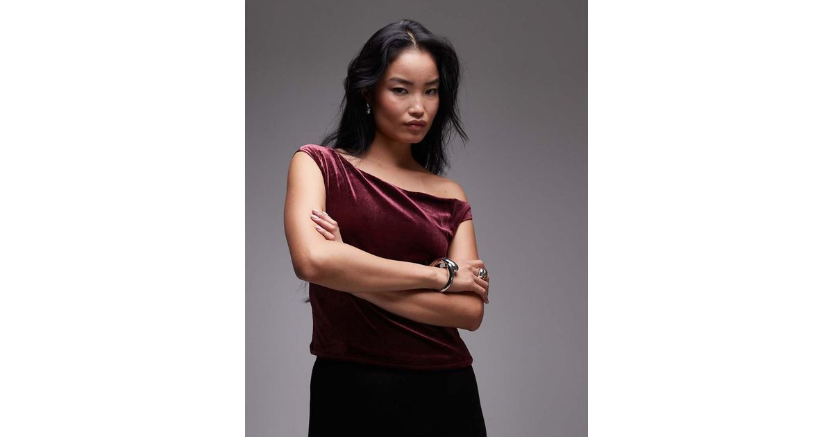 Mango Velvet Off Shoulder Top in Brown | Lyst UK