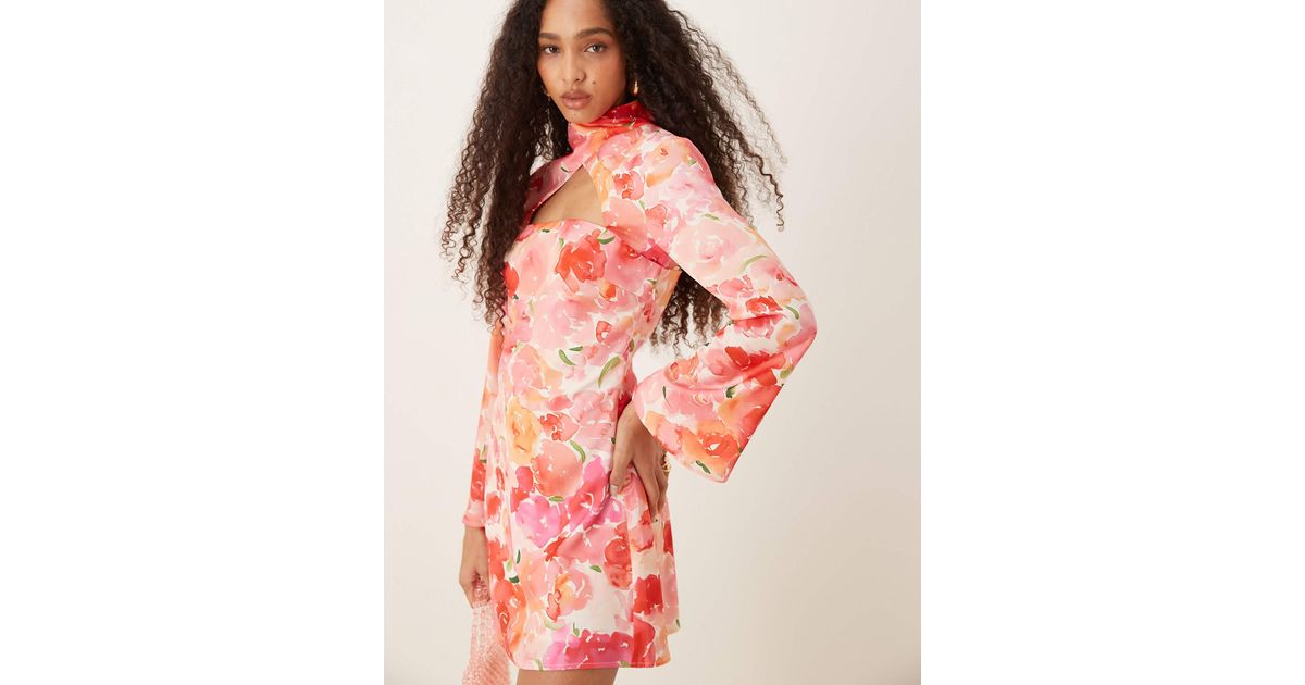 Y.A.S High Neck Cut Out Satin Mini Dress in Red | Lyst