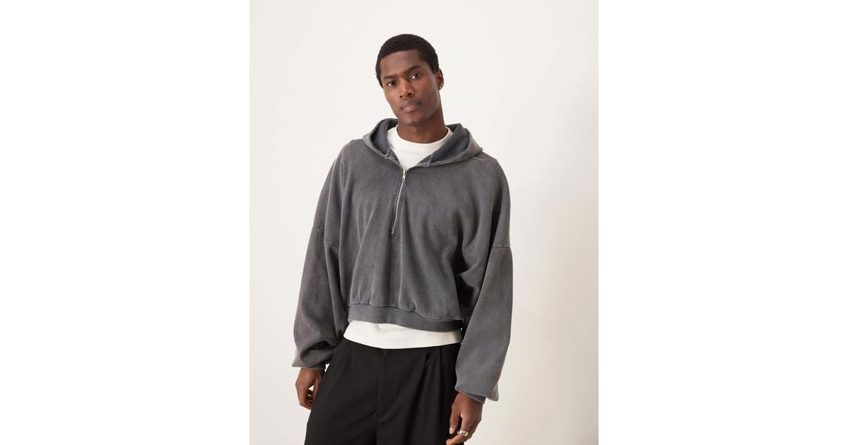 ASOS Heavyweight Extreme Oversized Boxy Hoodie With Half Zip in Gray ...