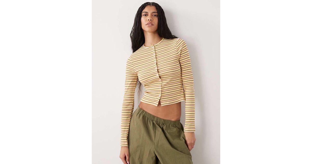 Miss Selfridge Stripe Button Through Top in Natural | Lyst UK