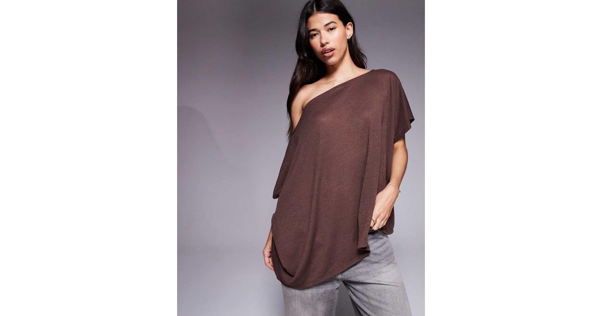 ASOS Textured Semi Sheer Knit Off Shoulder Cape Top in Purple | Lyst UK