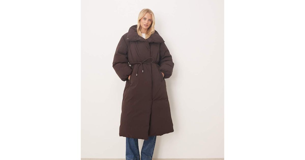 ASOS Asos Design Tall Funnel Neck Longline Puffer Jacket in Brown | Lyst UK