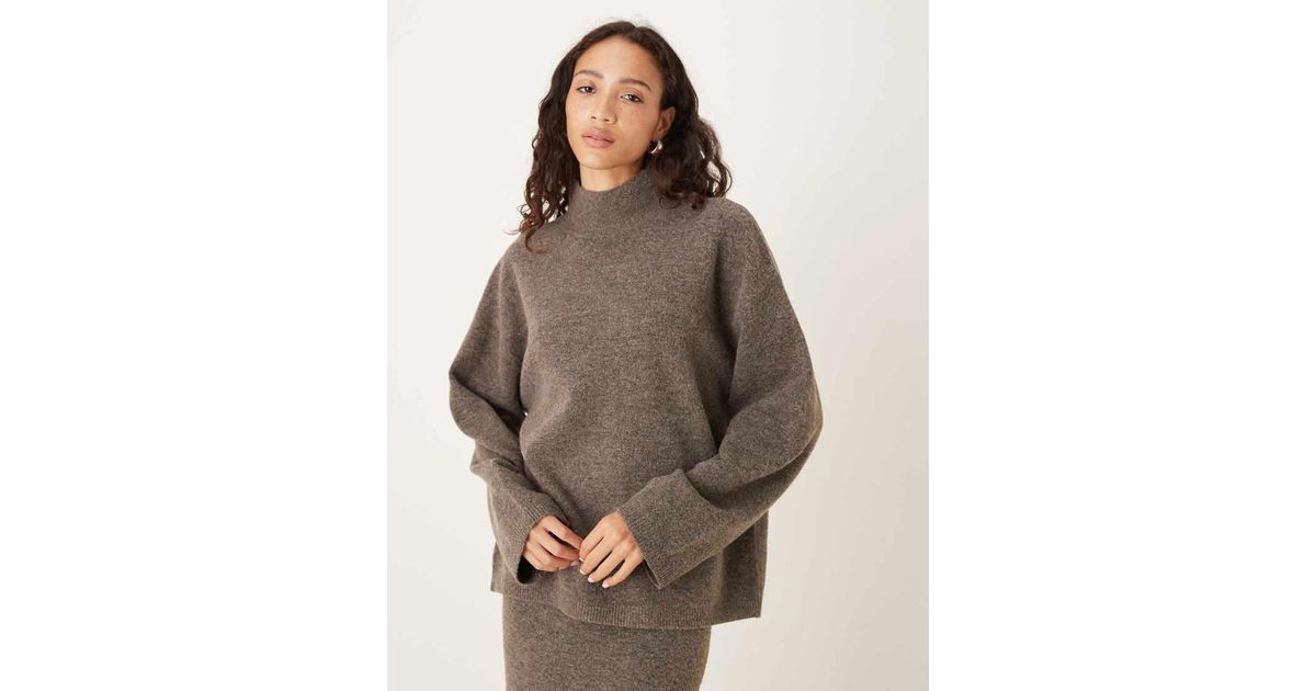 ASOS Longline Jumper With Funnel Neck in Brown | Lyst UK