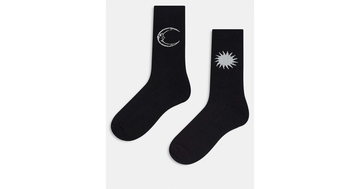ASOS 2 Pack Socks With Sun And Moon Embroidery in Black for Men | Lyst