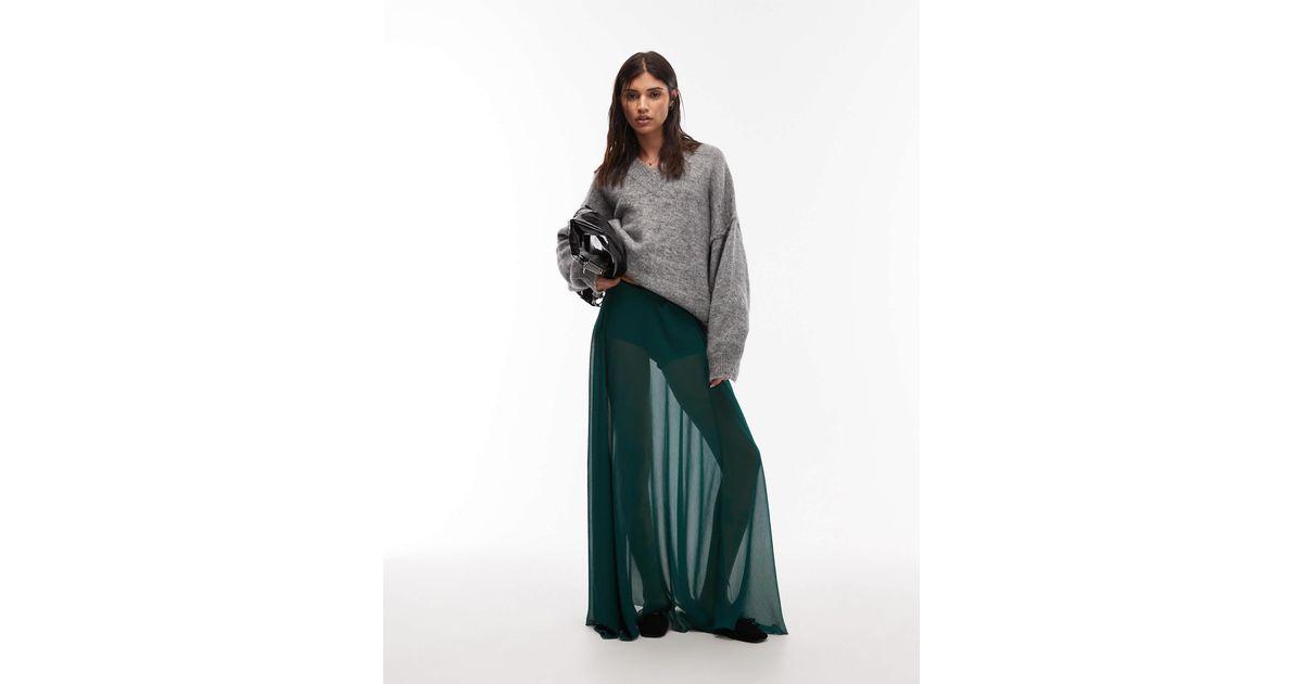 ASOS Chiffon Volume Maxi Skirt in Green | Lyst