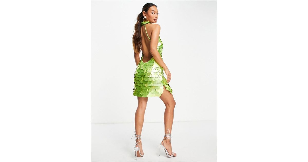 ASOS Disc Sequin Halter Mini Dress in Green | Lyst Canada