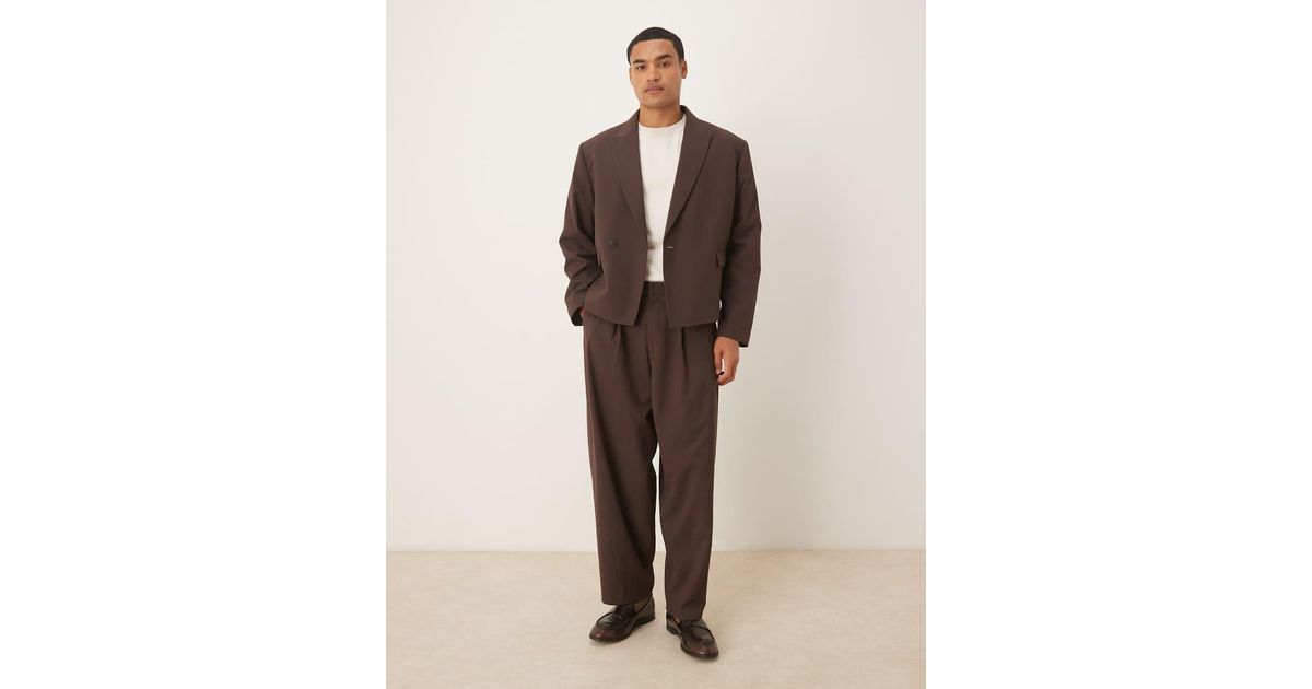 ASOS Barrel Leg Suit Pants in Brown for Men | Lyst UK