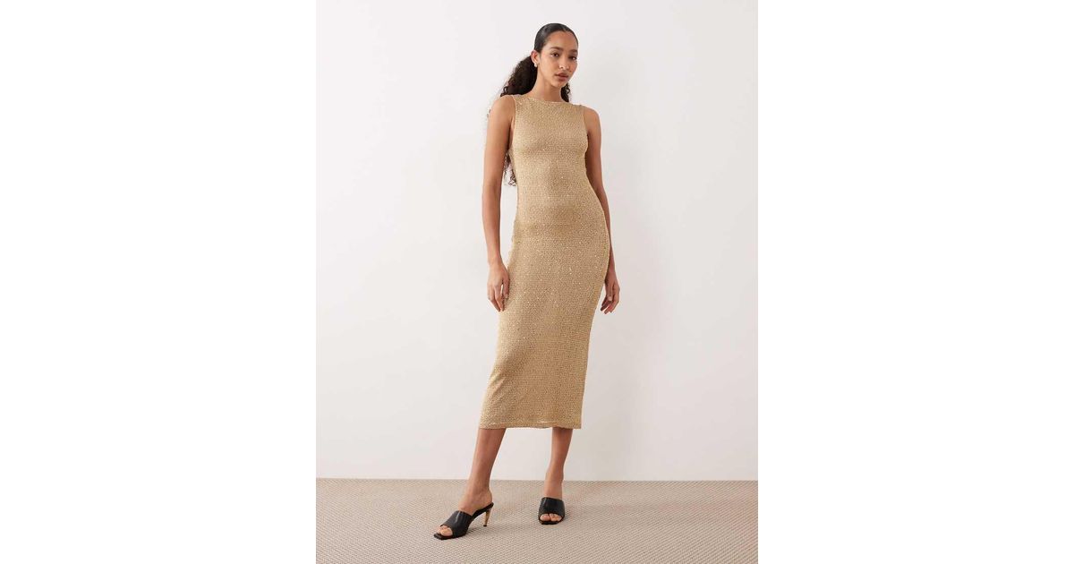 Mango Micro Sequin Maxi Dress in Natural | Lyst UK