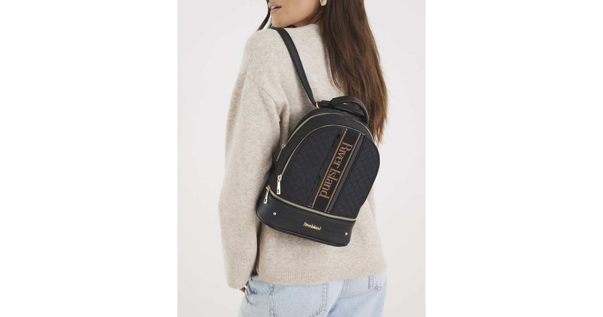 River Island Webbing Logo Front Backpack in Grey | Lyst UK