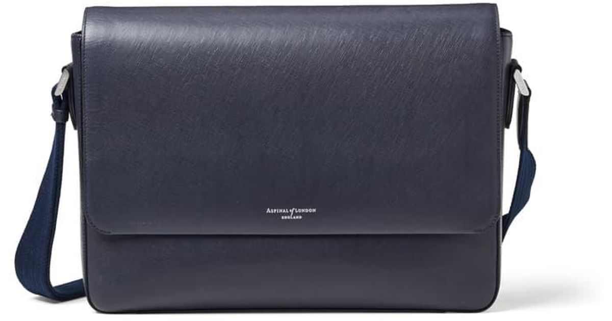 Aspinal of London Slim Postman Messenger in Blue for Men | Lyst