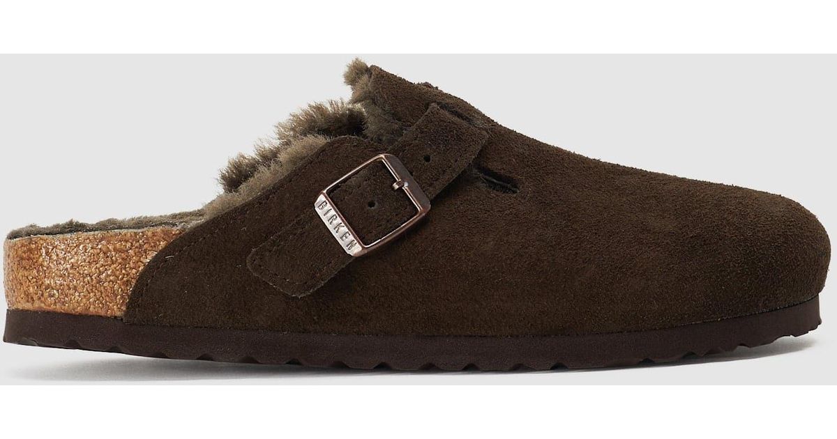 Birkenstock Suede Boston Fell Mules in Brown | Lyst