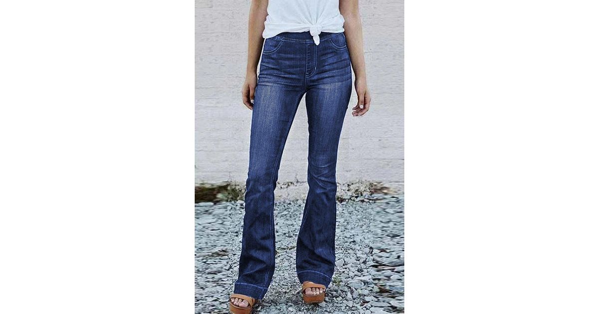 Azura Exchange Denim High Rise Elastic Waist Flare Jeans in Blue - Lyst