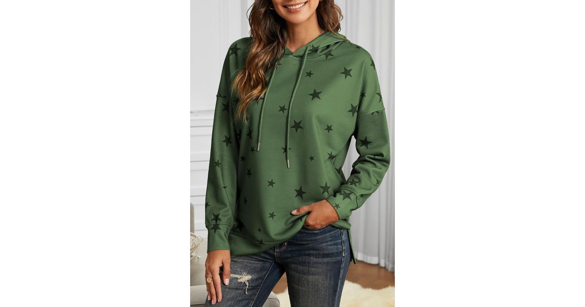 Azura Exchange Star Print Hoodie With Side Slits in Green | Lyst