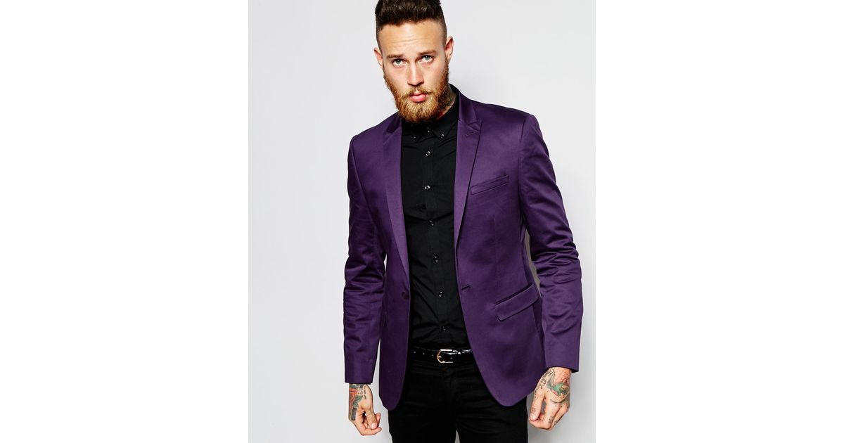 ASOS Skinny Blazer In Cotton in Purple for Men | Lyst