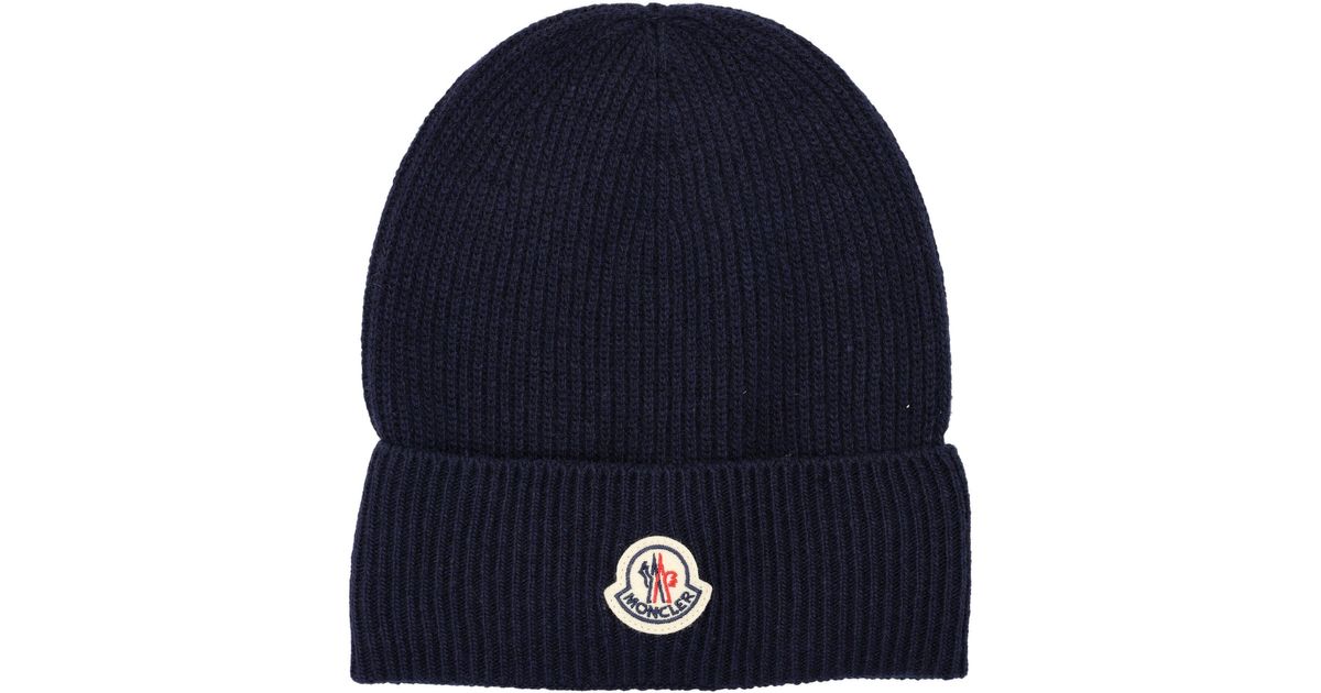 Moncler Wool And Cashmere Beanie in Blue for Men | Lyst UK