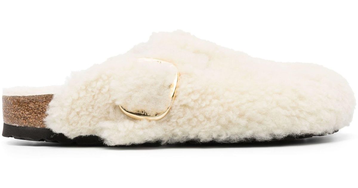 Birkenstock Boston Big Buckle Shearling Teddy Eggshell 1025664 in White ...