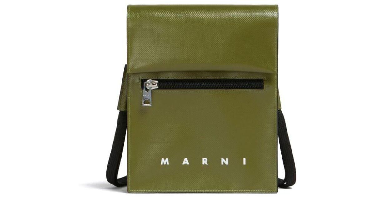 Marni Logo Leather Pouch On Strap in Green | Lyst
