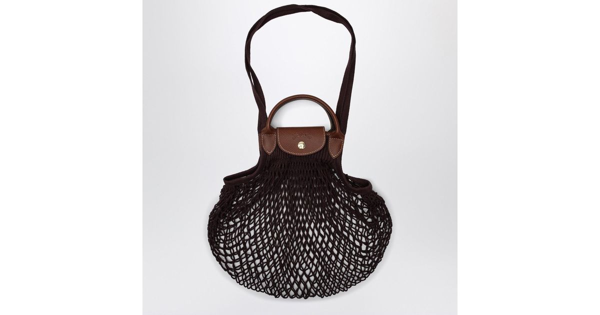 Longchamp Le Pliage Filet L Bag Eggplant in Black | Lyst UK