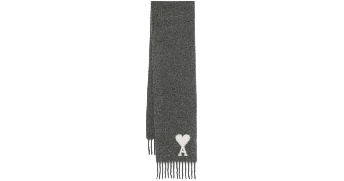 Ami Paris Ami De Coeur Wool Scarf in Grey | Lyst UK