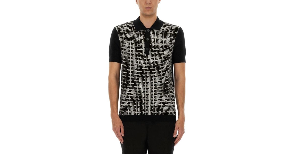Balmain Monogram Polo in Black | Lyst UK