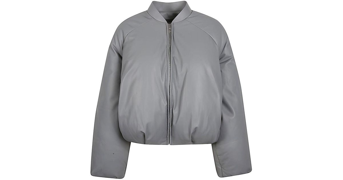 Loewe Leather Padded Bomber Jacket in Grey | Lyst UK