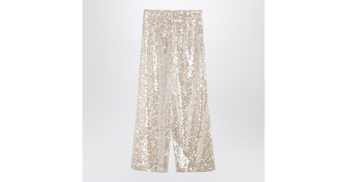 Philosophy Wide Ivory Pants With Sequins in Natural | Lyst