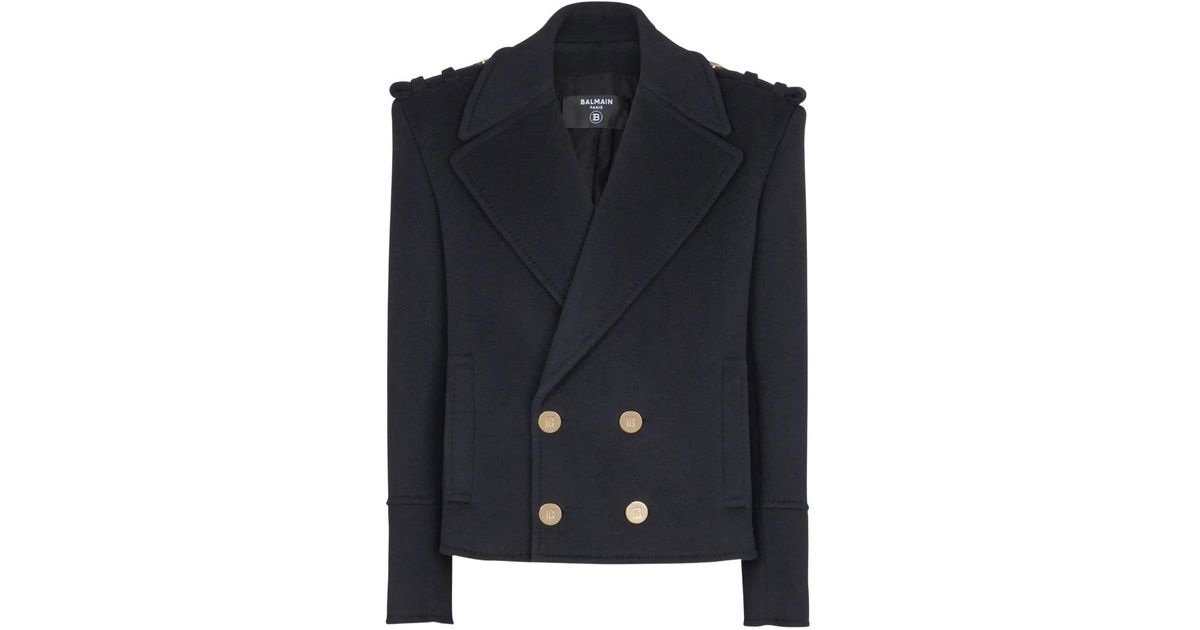 Balmain Cropped Reefer Jacket in Blue for Men | Lyst UK