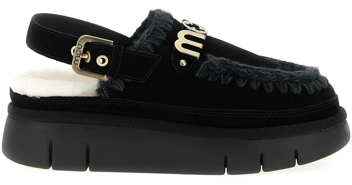 Mou Bounce Clog Back Strap Flat Shoes in Black | Lyst