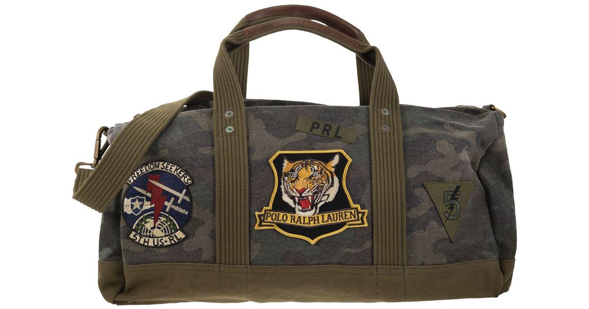 Polo Ralph Lauren Camouflage Canvas Duffle Bag With Tiger in Black for Men | Lyst