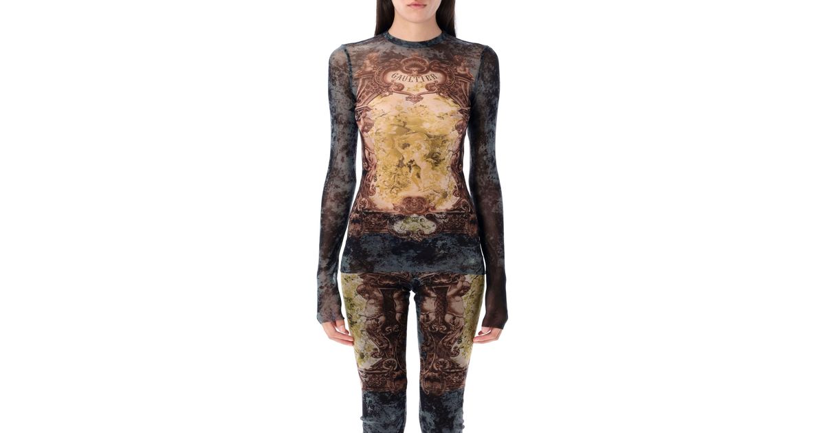 Valentino Medallion Mesh Ls Top in Black | Lyst UK