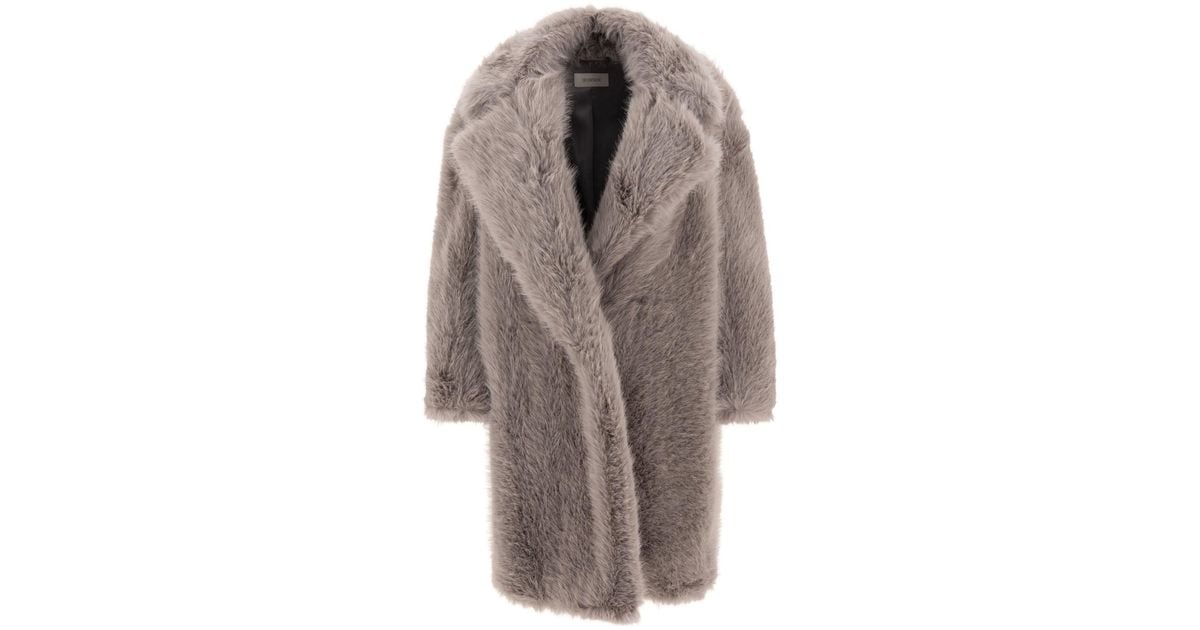 Max Mara Faux Fur Coat Coats in Gray | Lyst