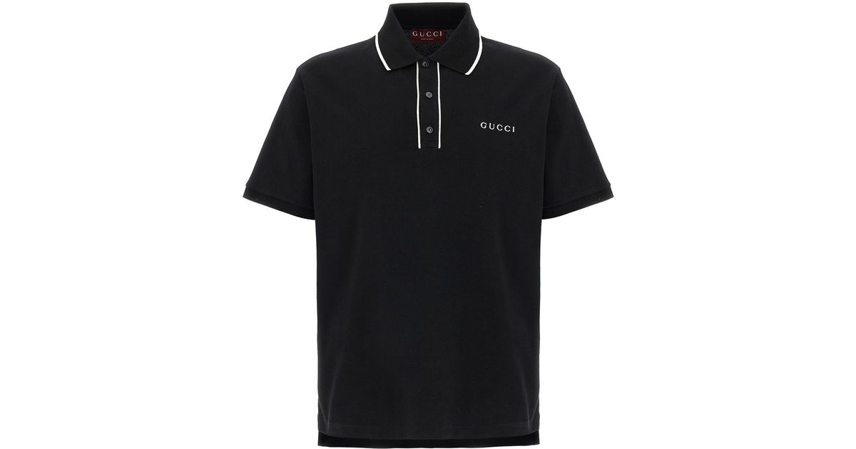 Gucci Logo Embroidery Polo Shirt in Black | Lyst UK