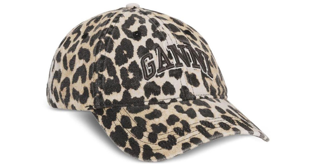 Ganni Leopard-Print Cap in White | Lyst UK