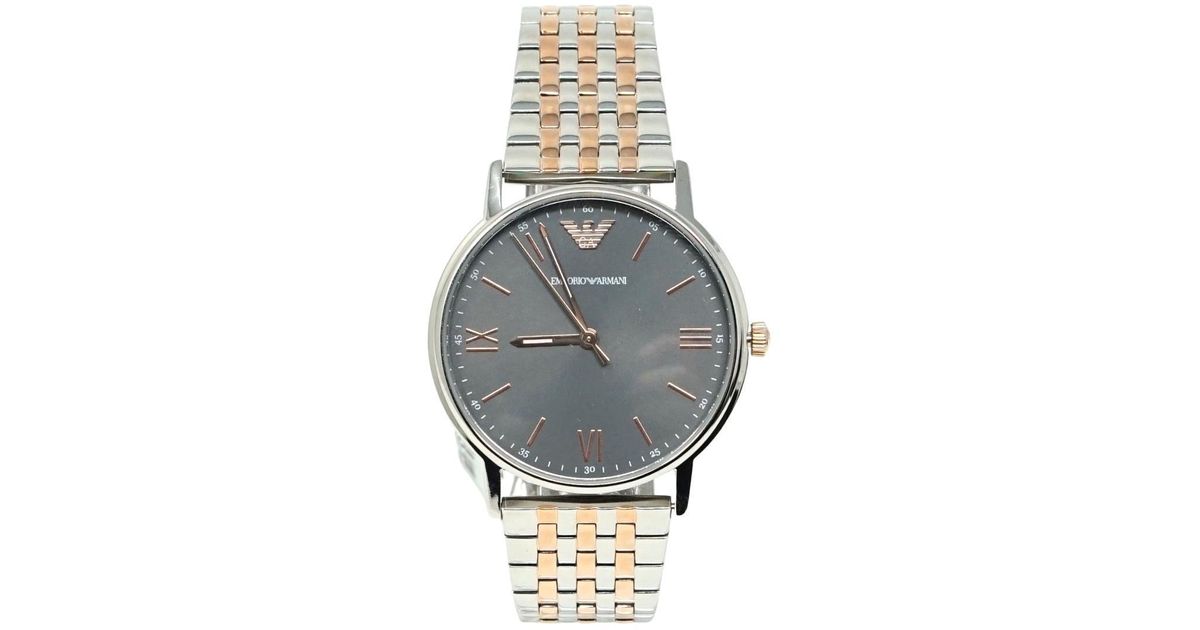 Emporio Armani Three Hand Two Tone Silver Watch in Metallic for Men ...