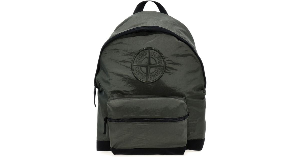 Stone Island Logo Embroidery Backpack in Black for Men | Lyst