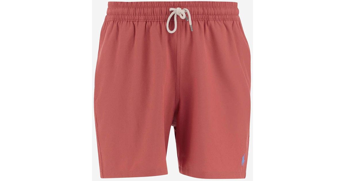 Polo Ralph Lauren Nylon Stretch Swimsuit With Logo in Red | Lyst