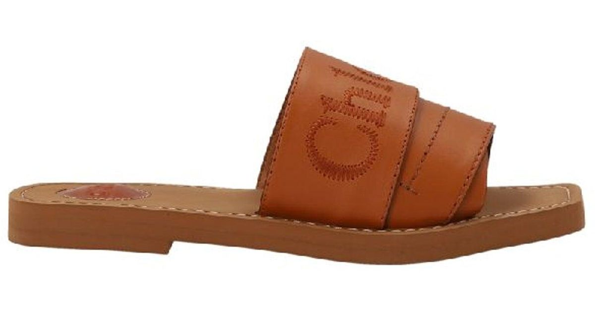 Chloé Chloè Logo Woody Flat Sandals in Brown | Lyst UK