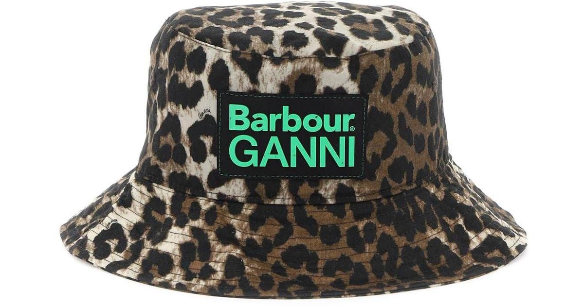 BARBOUR X GANNI Waxed Leopard Bucket Hat in Green | Lyst UK