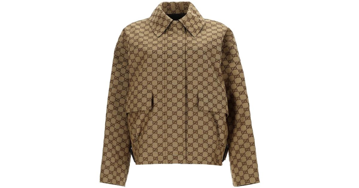 Gucci Bomber Jacket With "Gg" Texture in Brown | Lyst UK