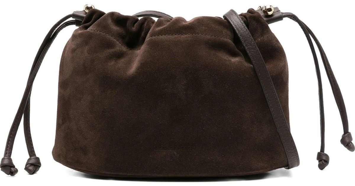 Strathberry Charlotte Drawstring Suede Suede Chocolate in Black | Lyst UK