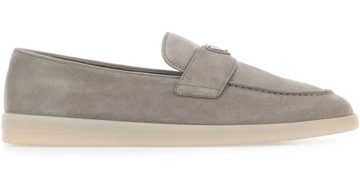 Prada Suede Loafers in Grey | Lyst UK