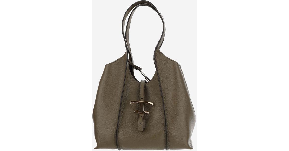 Tod's Timeless Leather Hobo T Bag Small in Green | Lyst