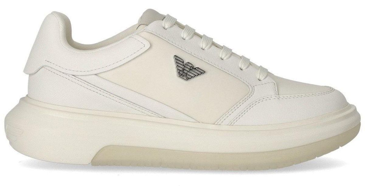 Emporio Armani Saffiano Sneaker in White for Men | Lyst