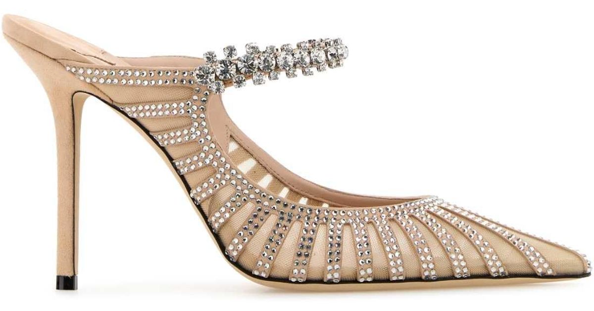 Jimmy Choo Embellished Leather And Mesh Bing 100 Mules in Pink | Lyst