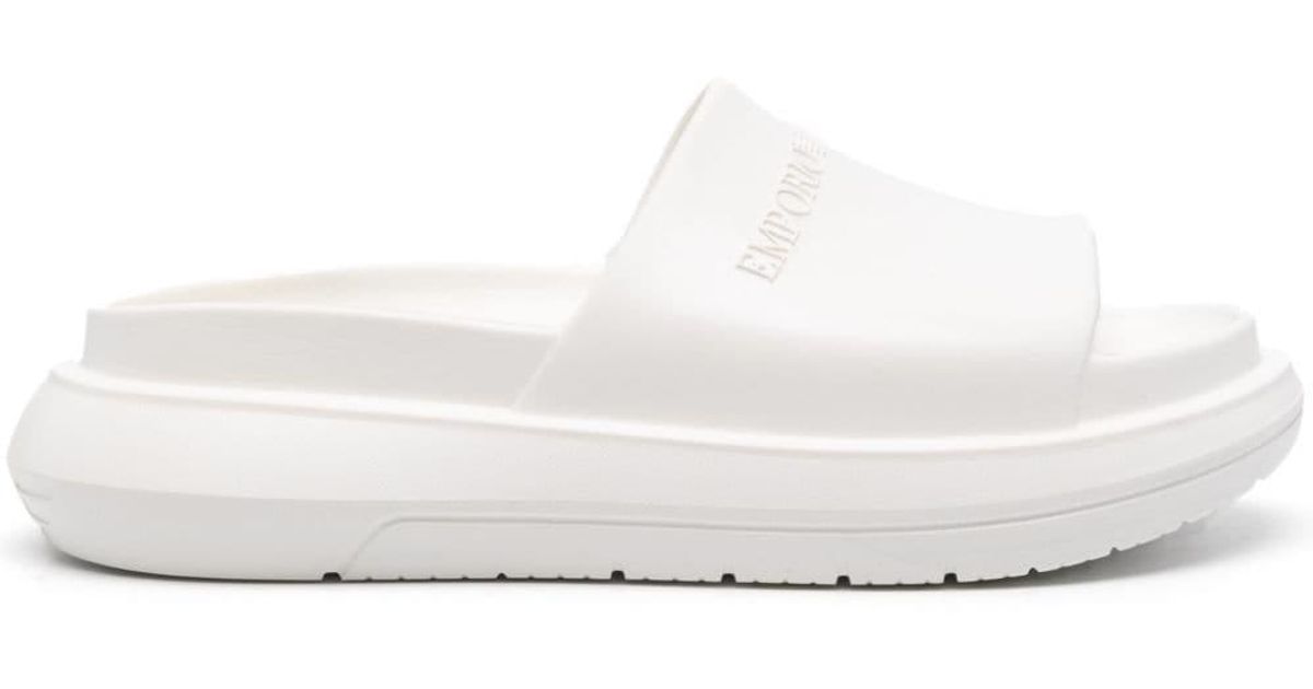 Emporio Armani Logo Slides in White for Men | Lyst