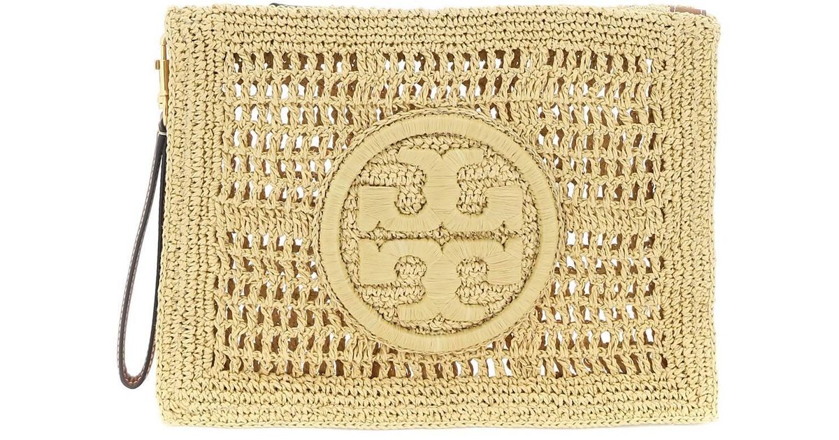 Tory Burch Ella Raffia Pouch in Metallic | Lyst