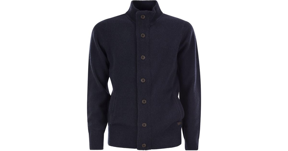Barbour Cardigan With Zip And Buttons in Blue for Men | Lyst