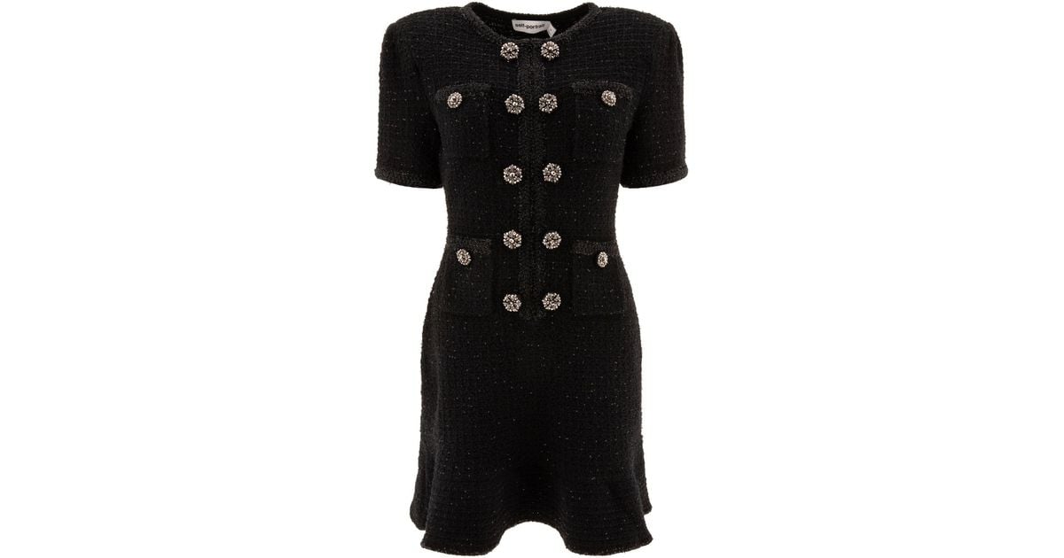 Self-Portrait Knit Dress With Buttons in Black | Lyst