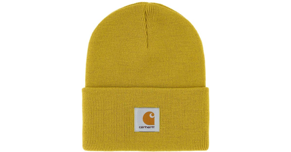Carhartt Mustard Logo Patch Beanie Hat in Yellow for Men | Lyst UK
